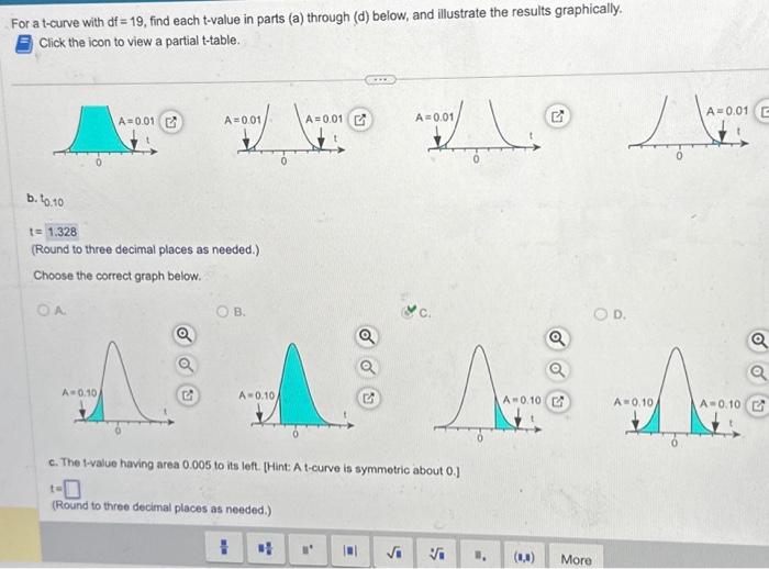 K For a t-curve with df = 19, find each t-value in | Chegg.com