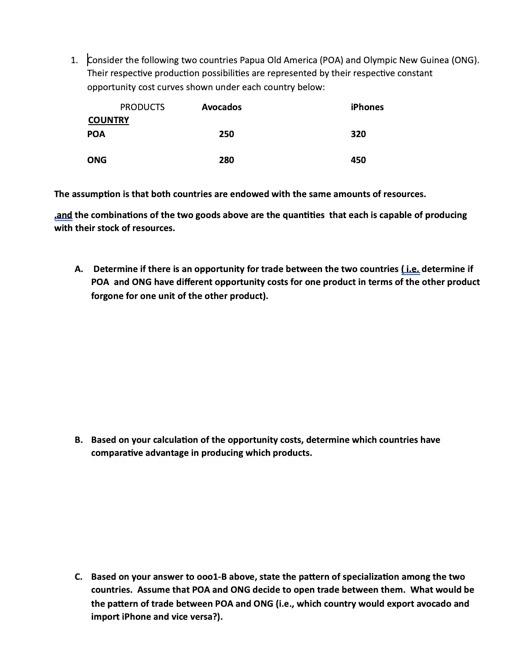 Solved 1. Konsider the following two countries Papua OId | Chegg.com