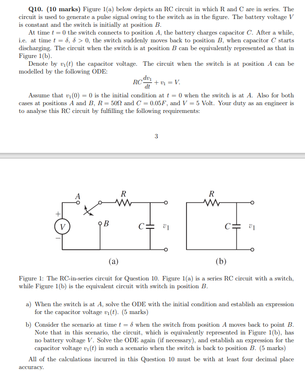 Solved Q10. (10 ﻿marks) ﻿Figure 1(a) ﻿below depicts an RC | Chegg.com