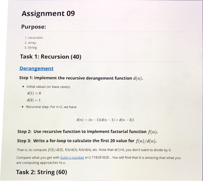 Solved Follow Task 1 and Task 2:Recursive derangement | Chegg.com