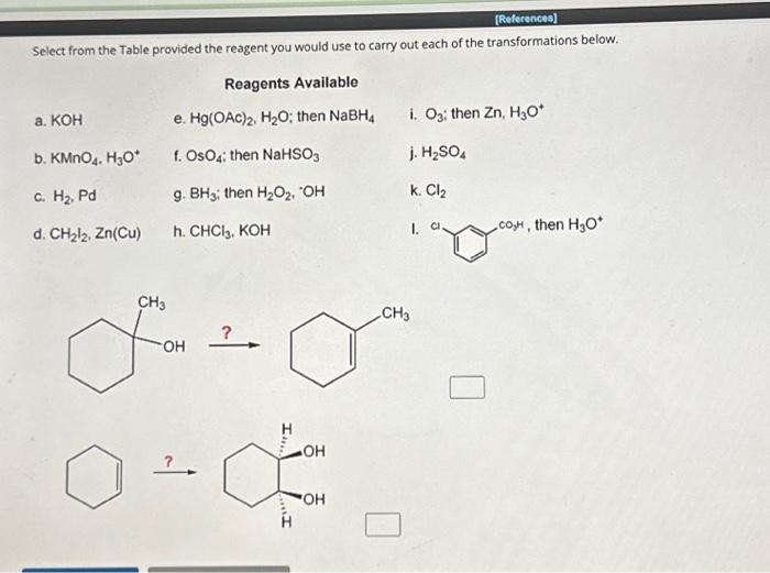 Solved Select from the Table provided the reagent you would | Chegg.com
