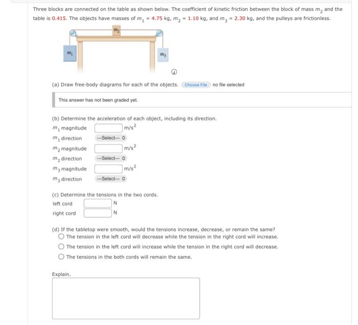 Solved Three blocks are connected on the table as shown | Chegg.com