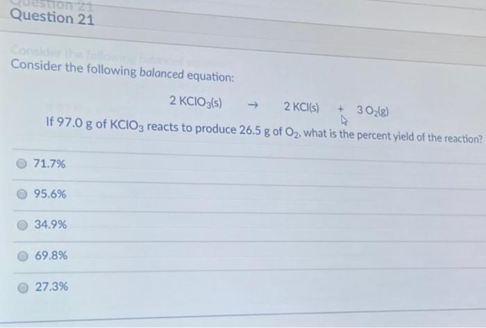 Solved Question 21 Consider the following balanced equation: | Chegg.com