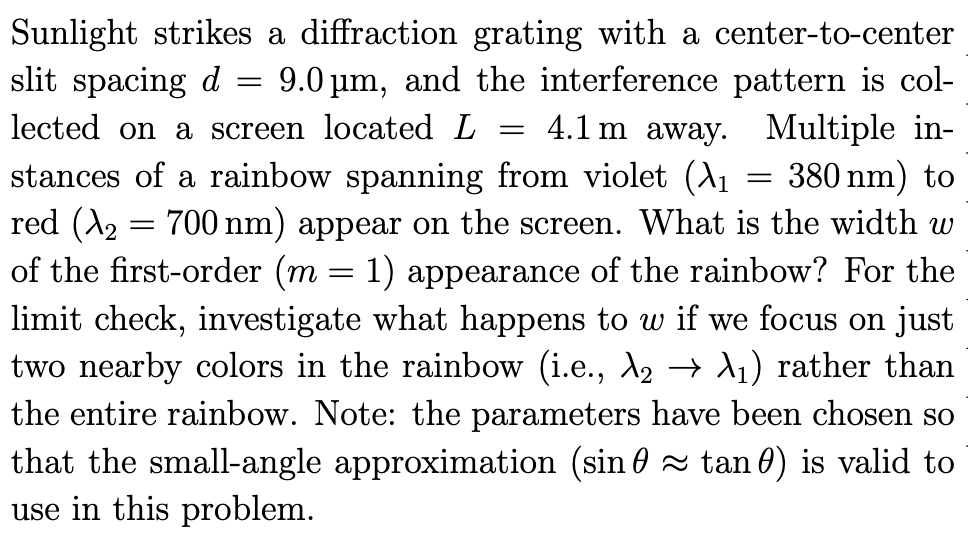 Sunlight strikes a diffraction grating with a | Chegg.com