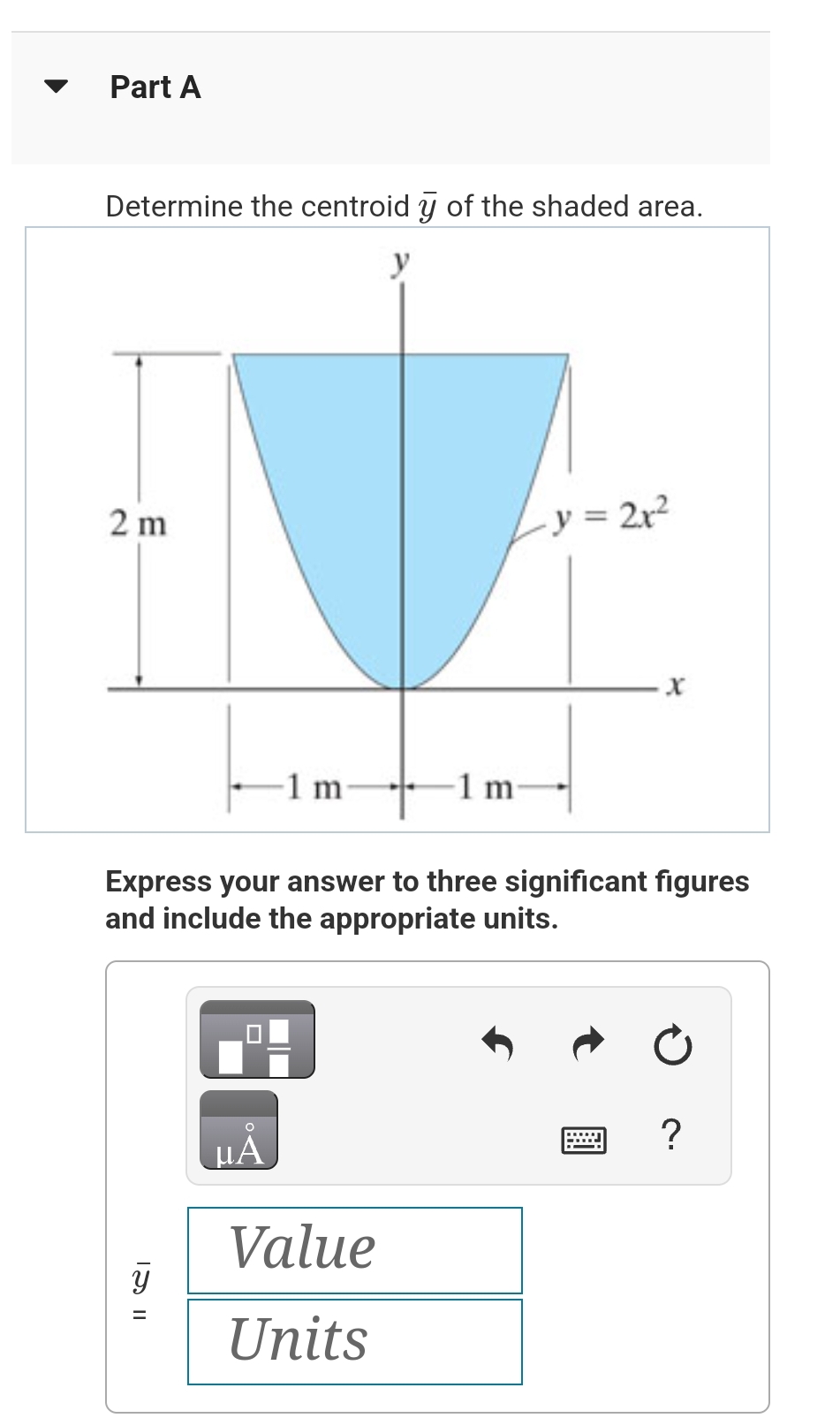 Solved Part ADetermine the centroid ?bar (y) ﻿of the shaded | Chegg.com