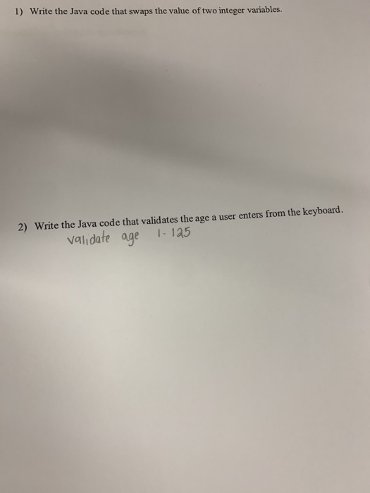 Solved 1) Write the Java code that swaps the value of two | Chegg.com