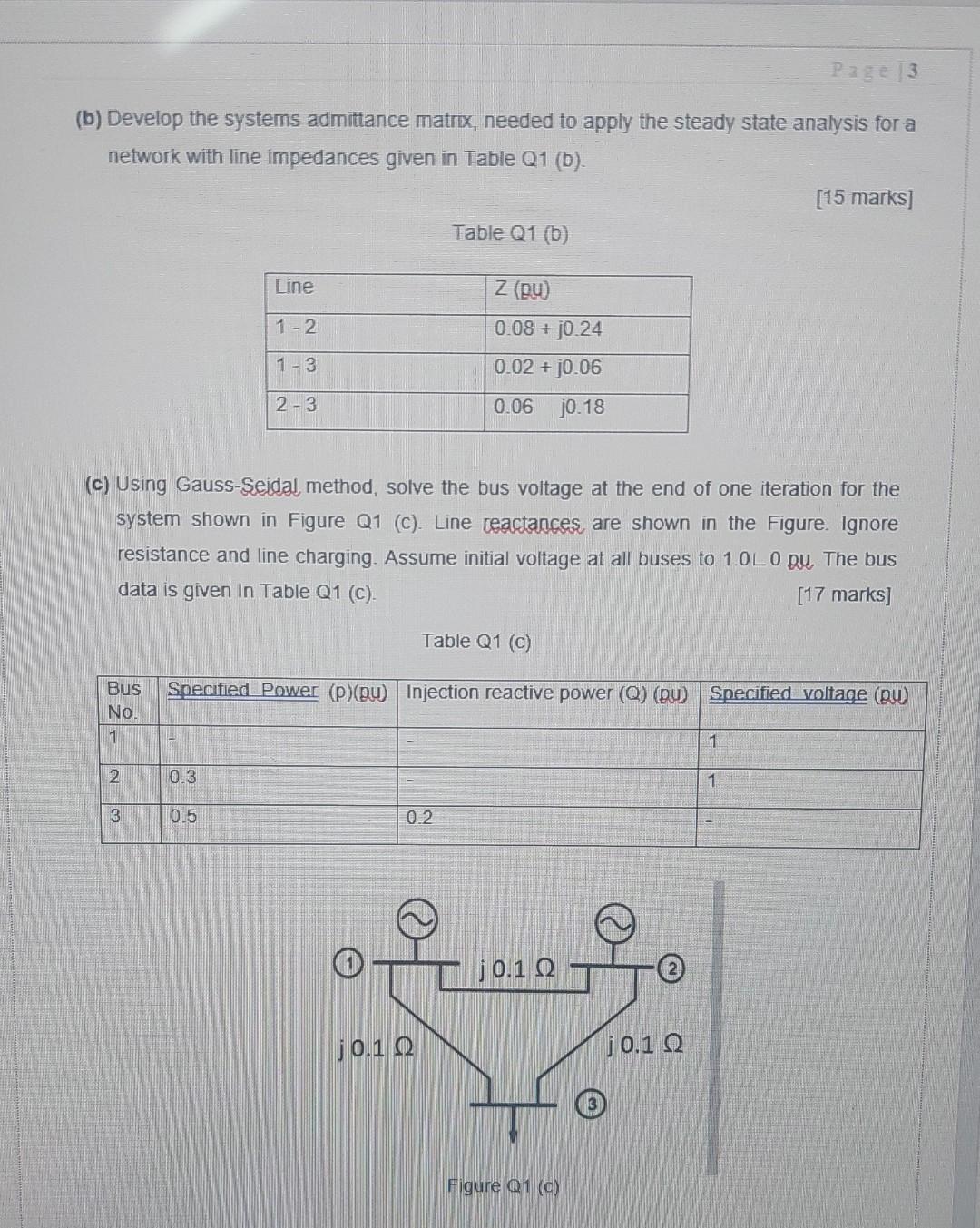 Solved (b) Develop the systems admittance matrix, needed to | Chegg.com