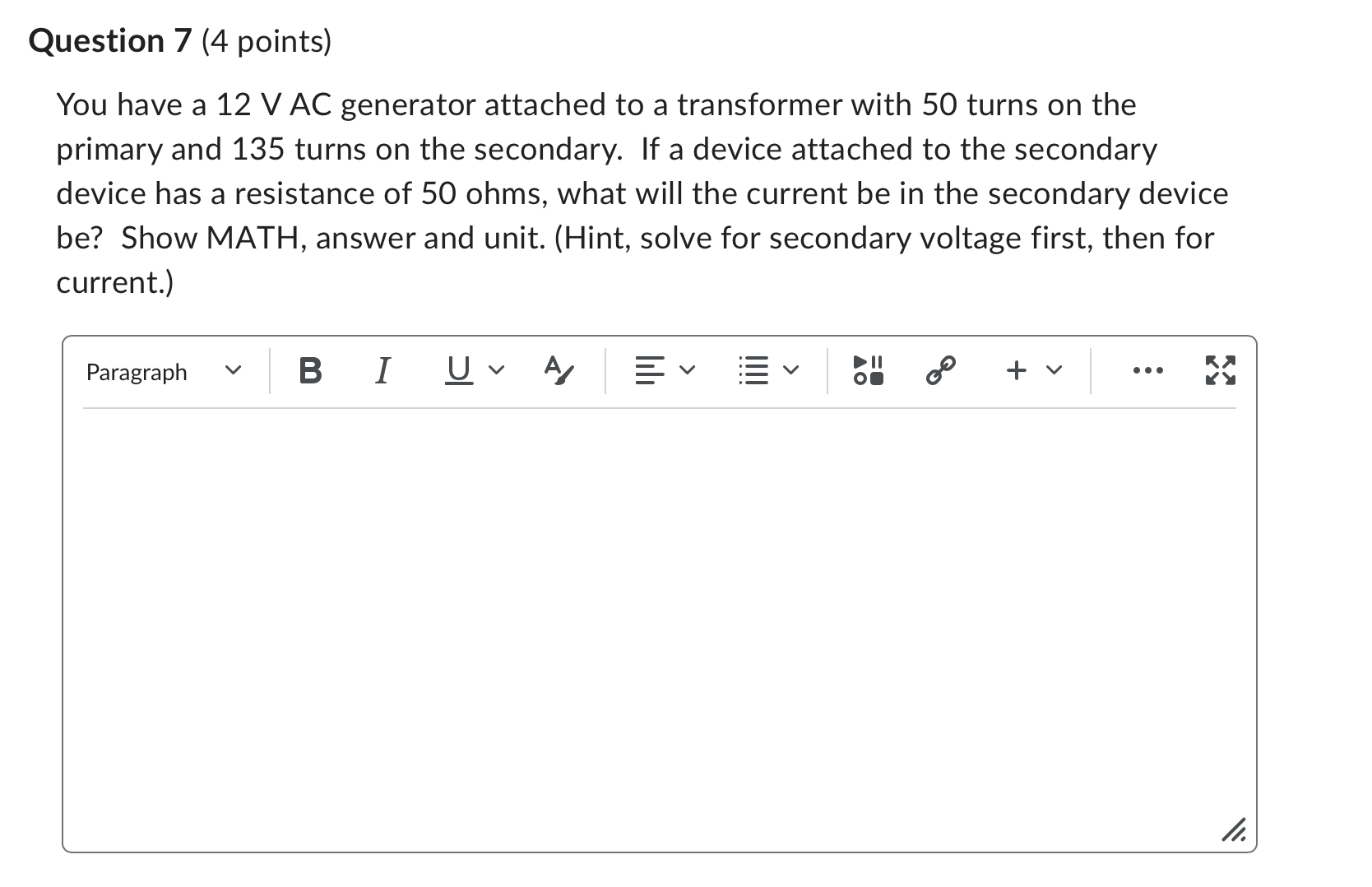 Solved Question 7 (4 ﻿points)You have a 12 ﻿V AC generator | Chegg.com