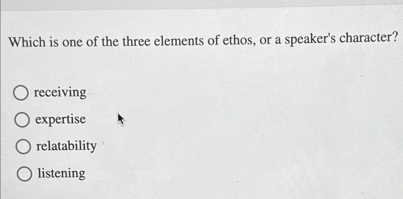 Solved Which is one of the three elements of ethos, or a | Chegg.com