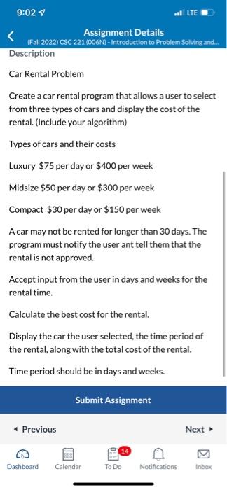 Solved Assignment Details (Fall 2022) CSC 221 (006N) - | Chegg.com