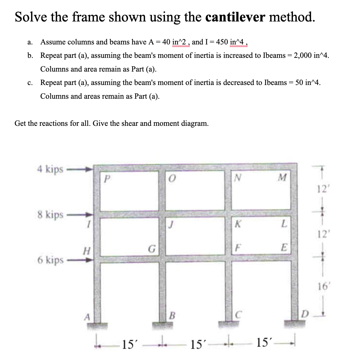 [Solved]: Solve the frame shown using the cantilever method.