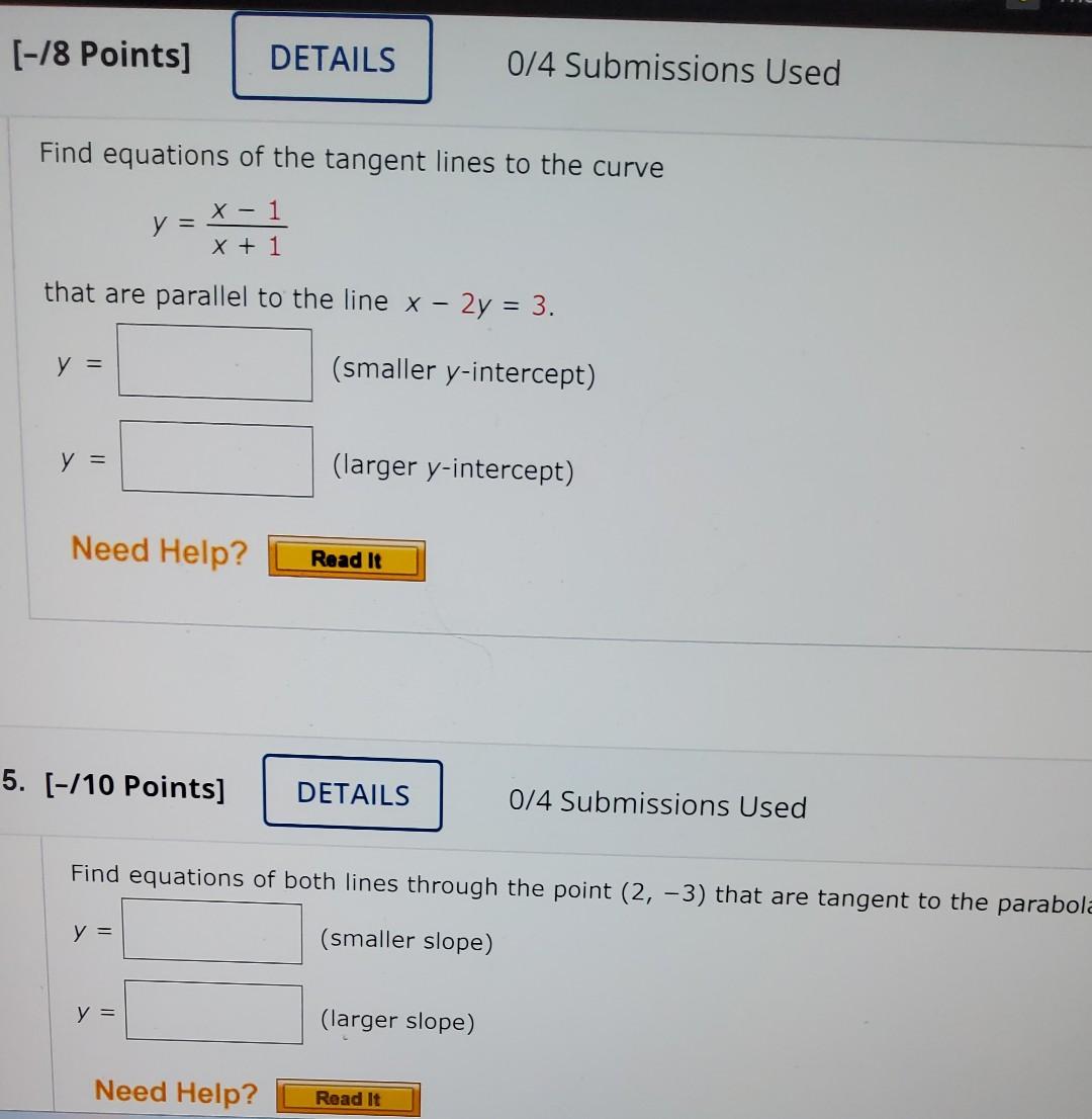 Solved Find equations of the tangent lines to the curve | Chegg.com