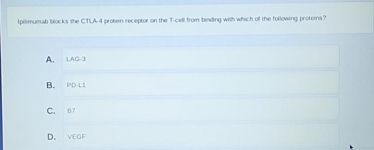 Solved Ipilimumab biocks the CTLA-4 ﻿protein receptor on the | Chegg.com