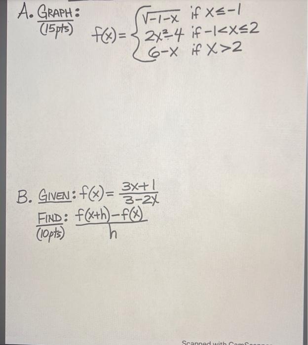 Solved f(x)=⎩⎨⎧−1−x2x2−46−x if x⩽−1 if −1 | Chegg.com
