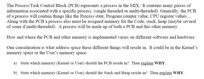 Solved The Process/Task Control Block (PCB) represents a | Chegg.com