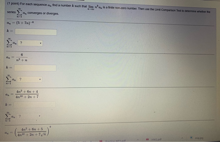 Solved (1 point) For each sequence a find a number k such | Chegg.com