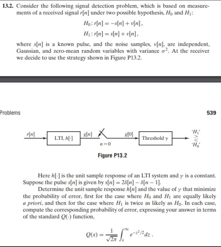 13.2. Consider the following signal detection | Chegg.com