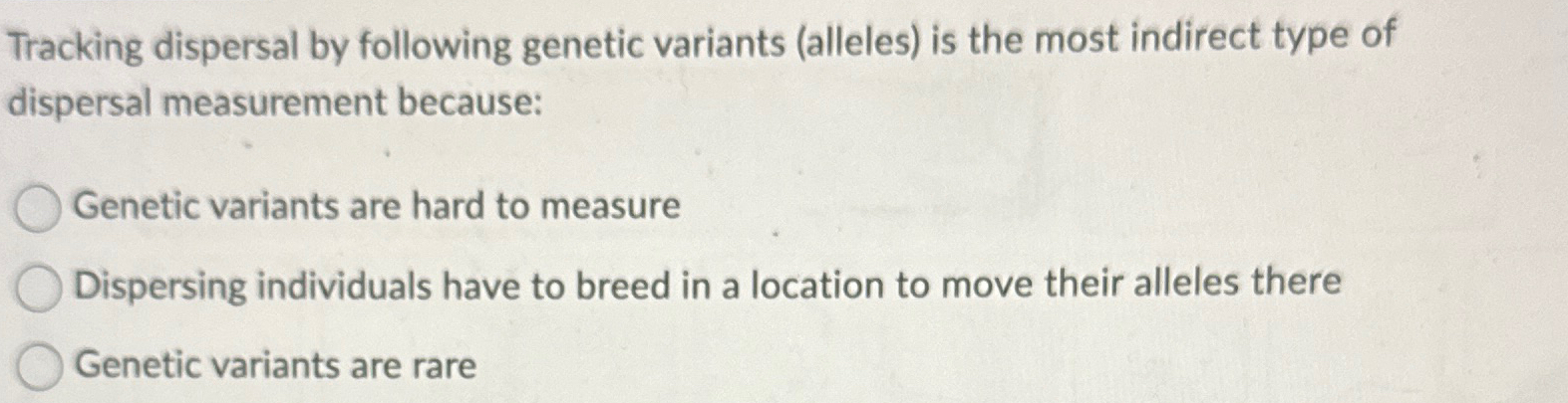 Solved Tracking dispersal by following genetic variants | Chegg.com