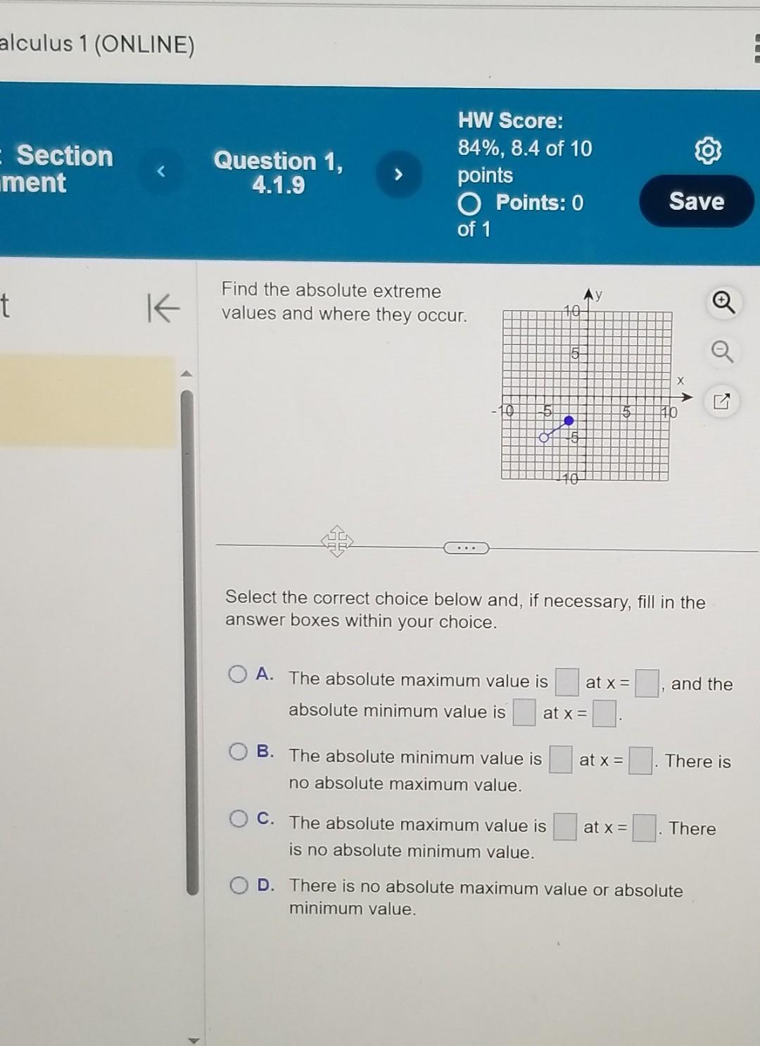 Solved alculus 1 (ONLINE) Find the absolute extreme values | Chegg.com