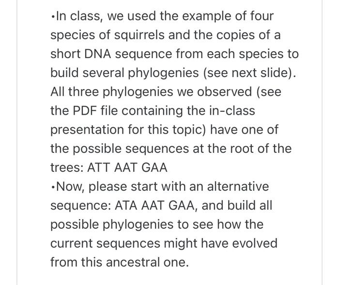 Solved -In class, we used the example of four species of | Chegg.com