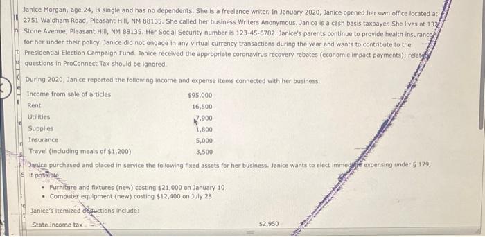 Janice Morgan, age 24 , is single and has no | Chegg.com