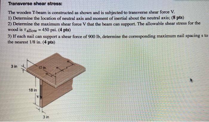 Solved Transverse shear stress: The wooden T-beam is | Chegg.com