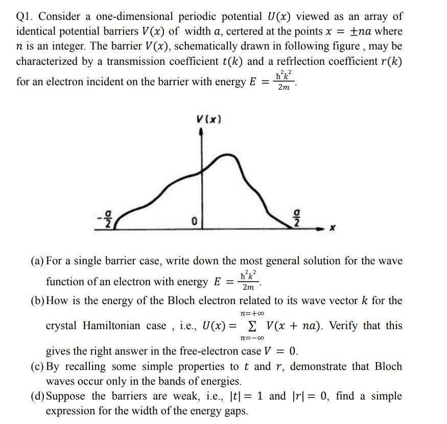 Solved Q1. Consider a one-dimensional periodic potential | Chegg.com