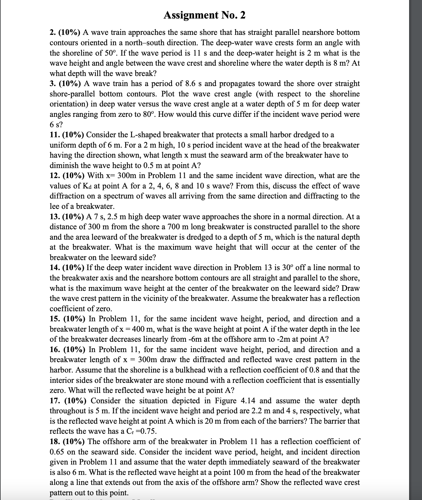 Solved Assignment No. 2(10%) ﻿A wave train approaches the | Chegg.com