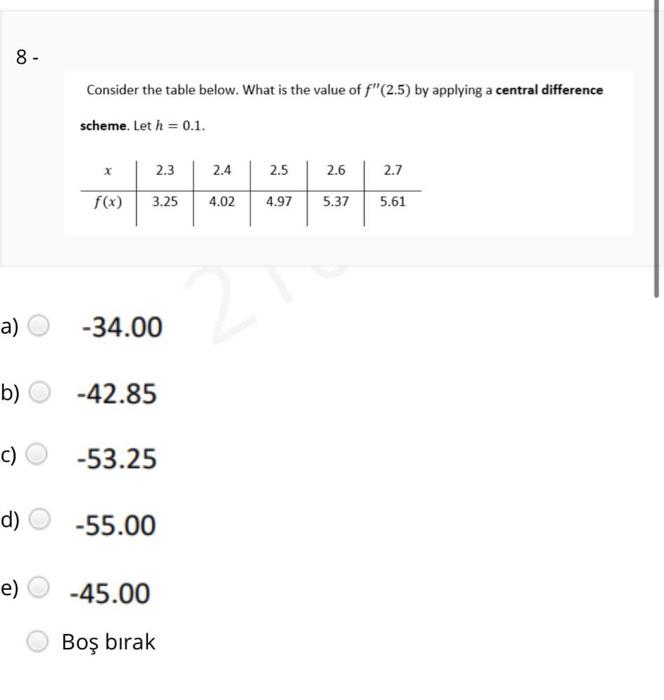 Solved Consider the table below. What is the value of | Chegg.com