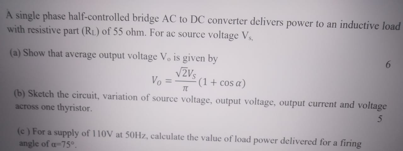 Solved A single phase half-controlled bridge AC to DC | Chegg.com