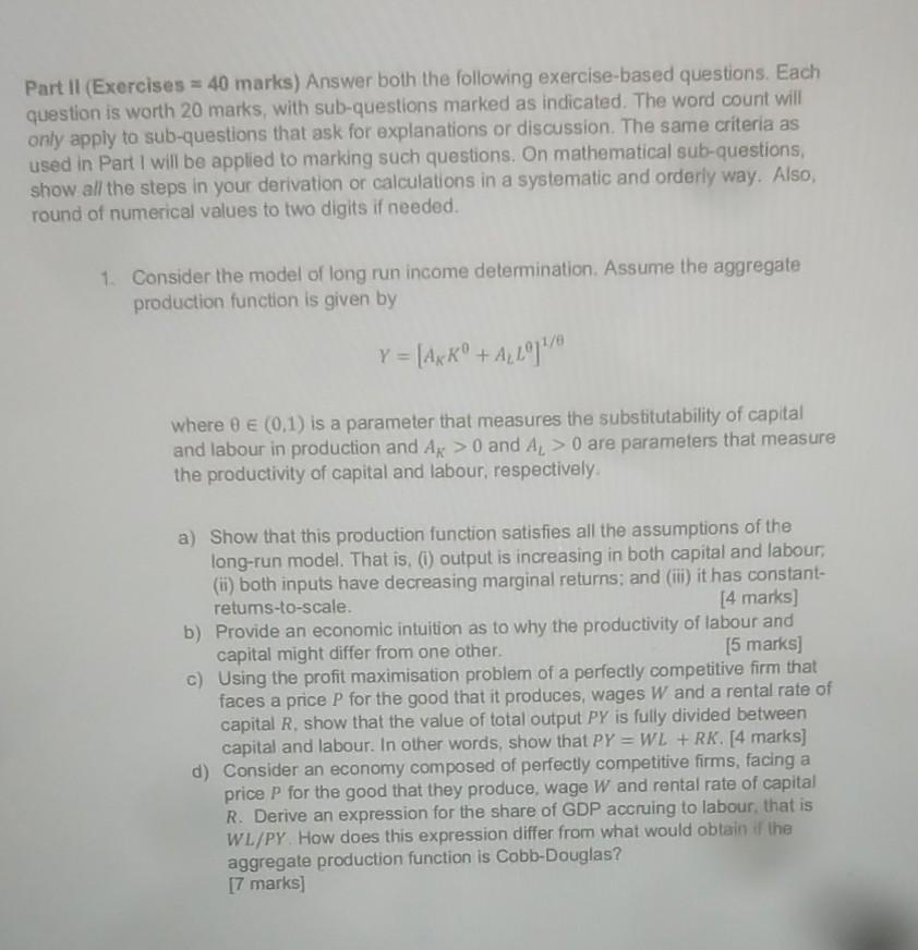 Solved Part II (Exercises = 40 marks) Answer both the | Chegg.com