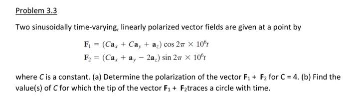 Solved Two sinusoidally time-varying, linearly polarized | Chegg.com