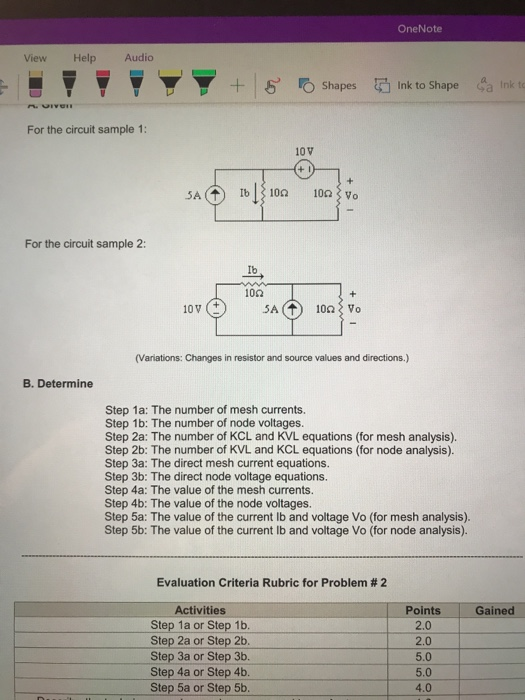 Solved OneNote View Help Audio Shapes Ink to Shape Ink ta | Chegg.com
