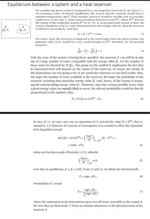 Solved Equilibrium between a system and a heat reservoir Wo | Chegg.com