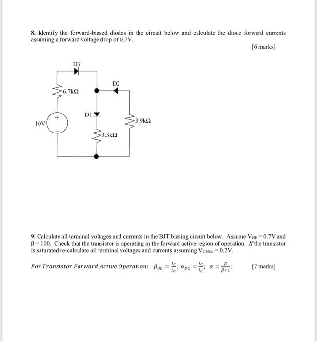 Solved 8. Identify the forward-biased diodes in the circuit | Chegg.com