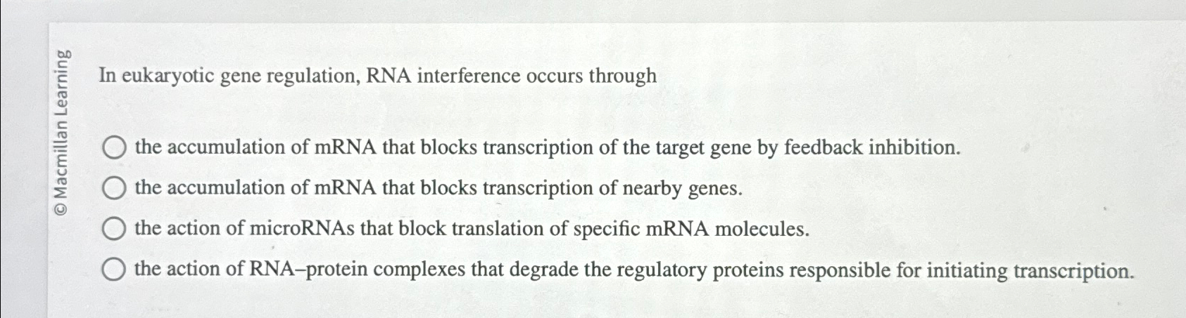 Solved In eukaryotic gene regulation, RNA interference | Chegg.com