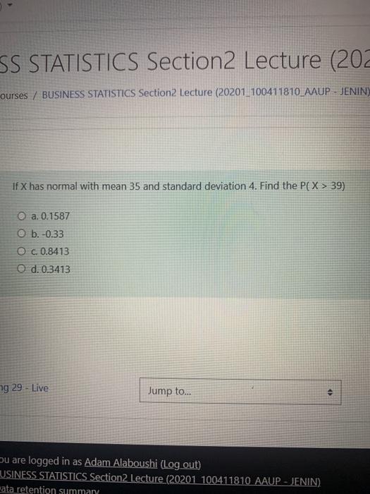 Solved SS STATISTICS Section 2 Lecture (202 ourses / | Chegg.com