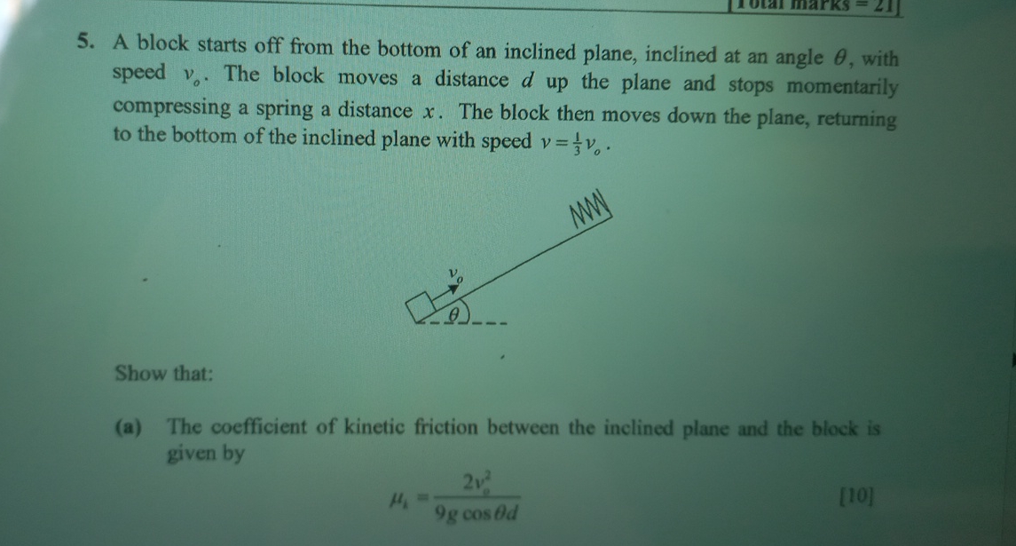 Solved A block starts off from the bottom of an inclined | Chegg.com
