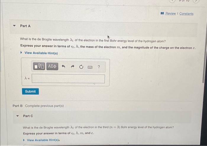 Solved What is the de Broglie wavelength λ1 of the electron | Chegg.com