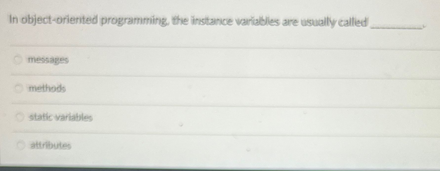 Solved In object-oriented programming, the instance | Chegg.com
