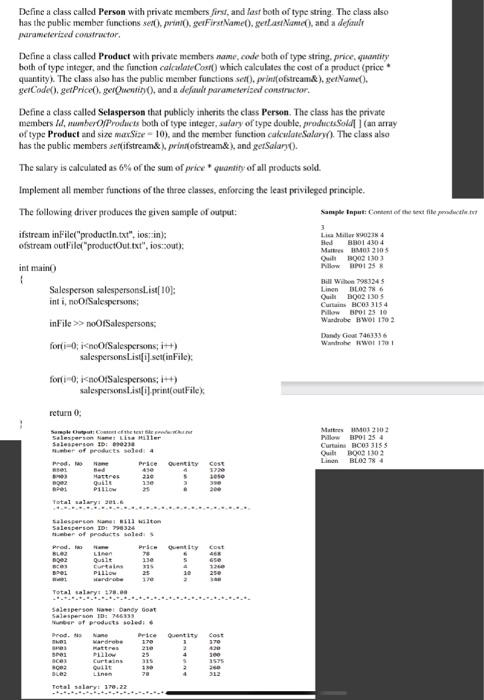 Solved Define a class called Person with private members | Chegg.com