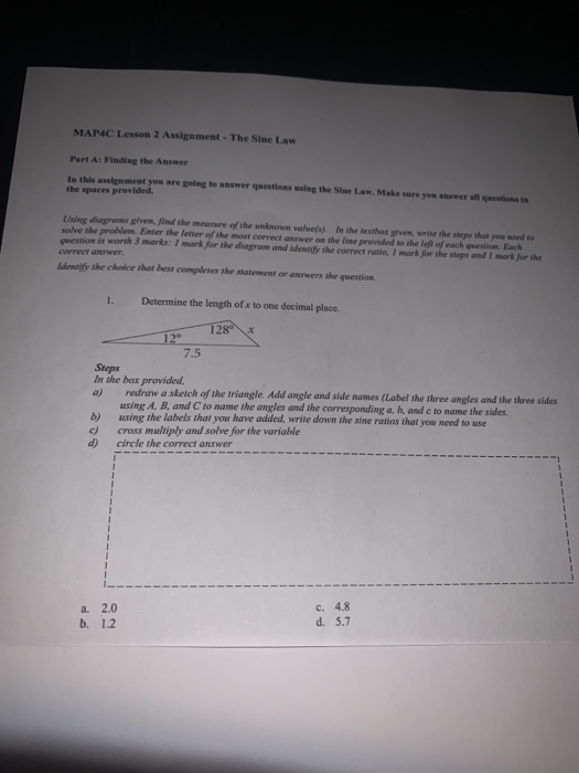 Solved MAP4C Lesson 2 Assignment - The Sine Law Part A: | Chegg.com
