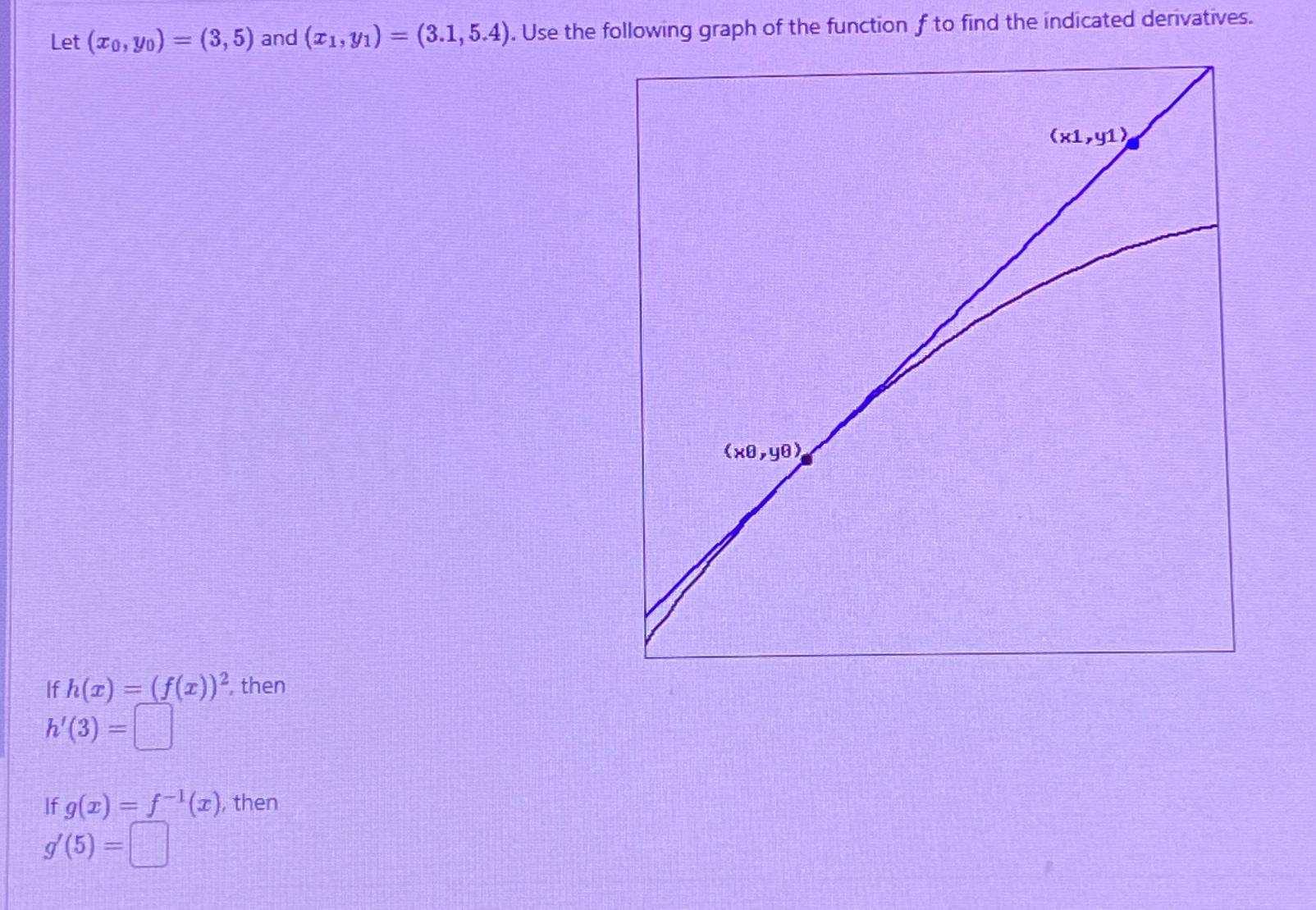 Solved Let (x0,y0)=(3,5) ﻿and (x1,y1)=(3.1,5.4). ﻿Use the | Chegg.com