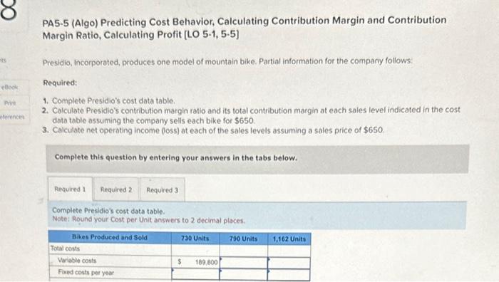 Solved PA5-5 (Algo) Predicting Cost Behavior, Calculating | Chegg.com