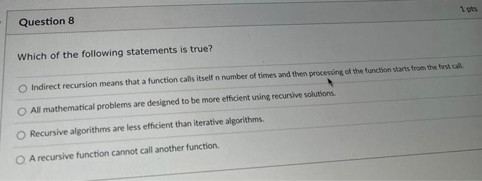 Solved Question 1 The type depth breadth level of recursion | Chegg.com