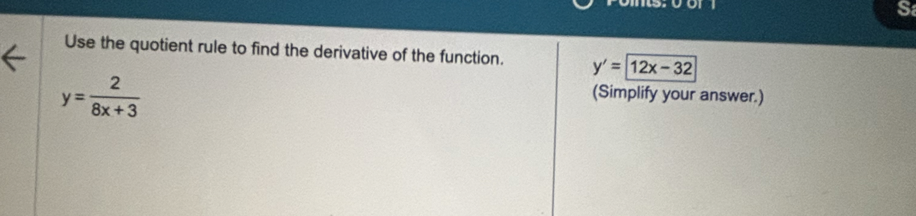 Solved Use the quotient rule to find the derivative of the | Chegg.com