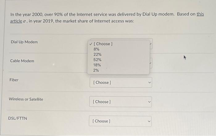 Solved In the year 2000, over 90% of the Internet service | Chegg.com