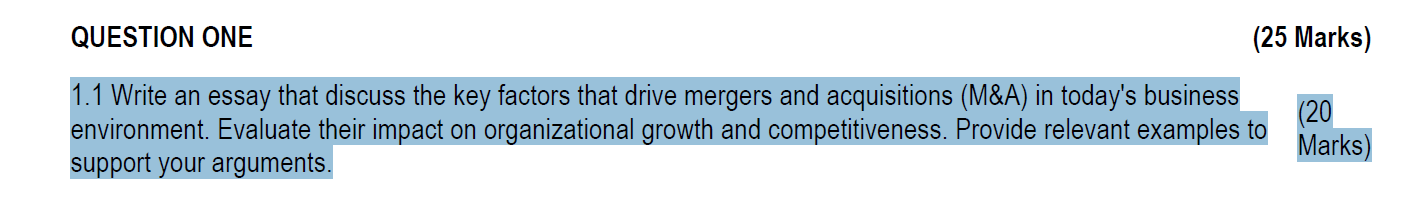 Solved QUESTION ONE(25 ﻿Marks)1.1 ﻿Write an essay that | Chegg.com
