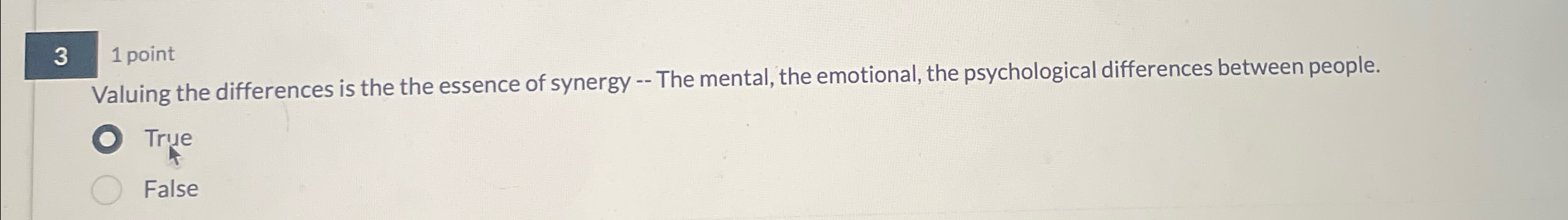 Solved 3 1 ﻿pointValuing the differences is the the essence | Chegg.com