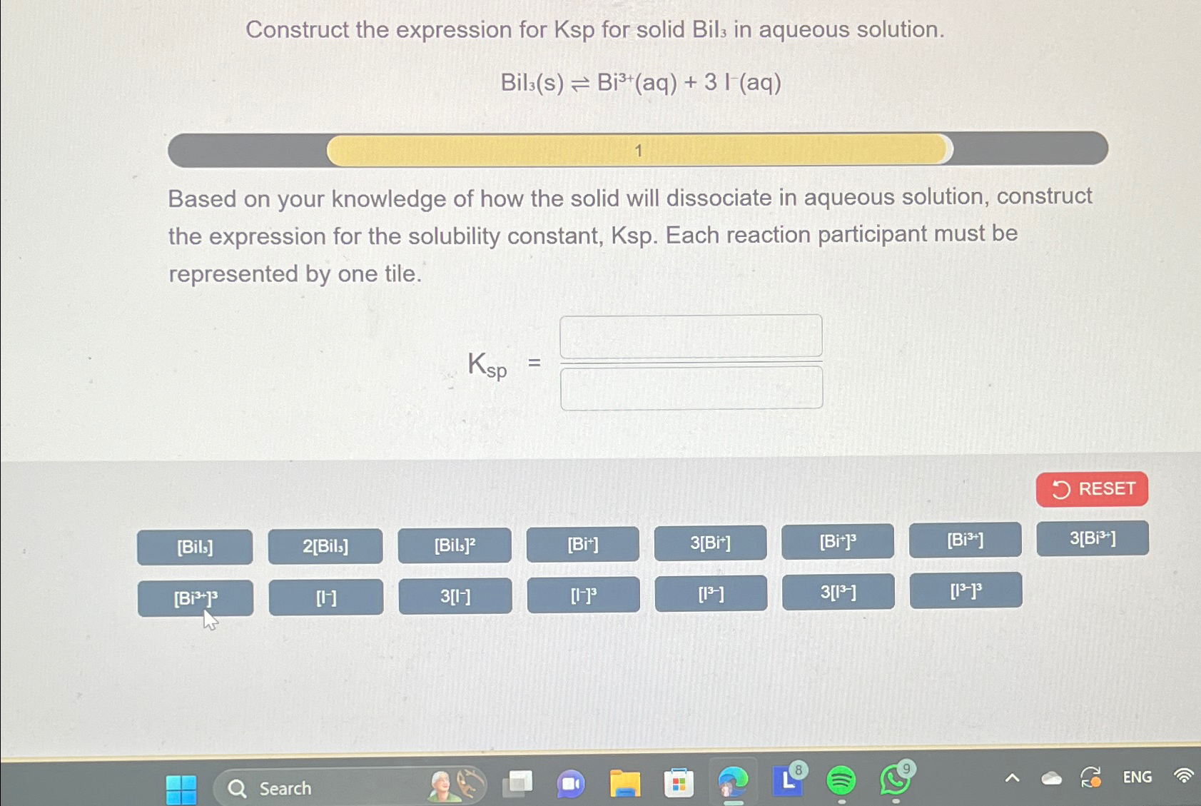 Solved Construct the expression for Ksp ﻿for solid Bil3 ﻿in | Chegg.com